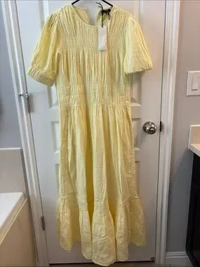 ME+EM | Dresses | Meem Pale Yellow Smocked Midi Dress | Poshmark